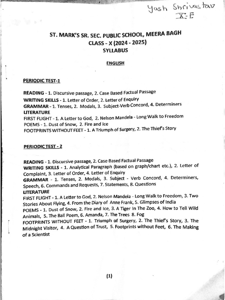 Class X - Syllabus 2024-25 | PDF