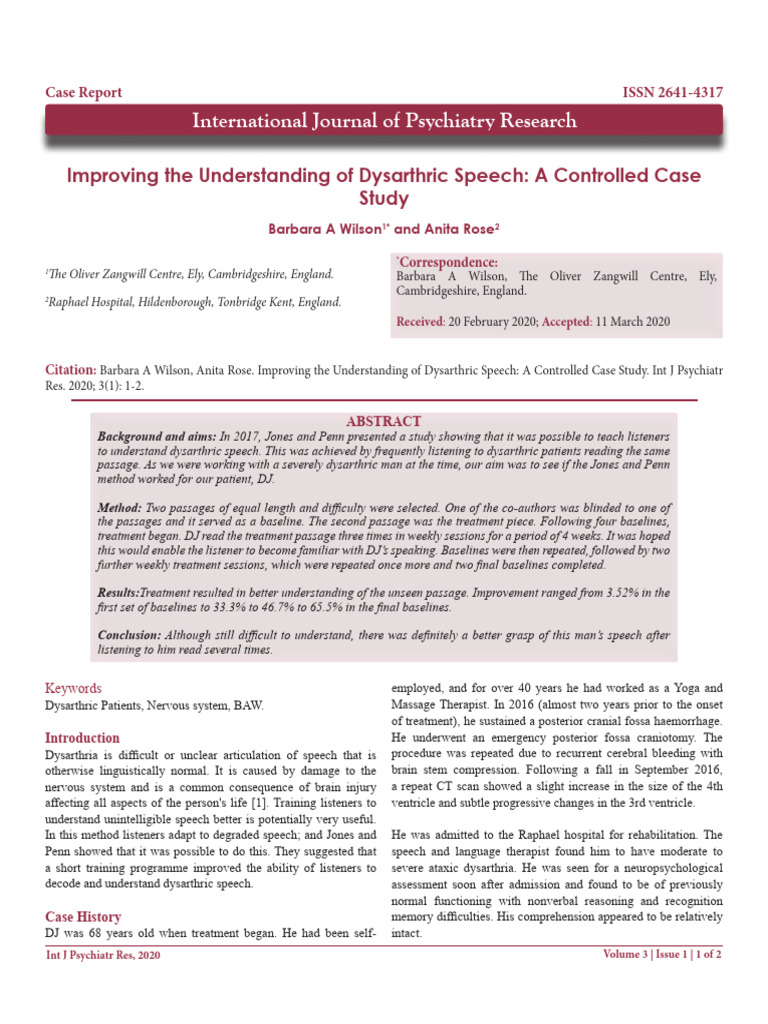 Improving The Understanding of Dysarthric Speech A Controlled Case ...