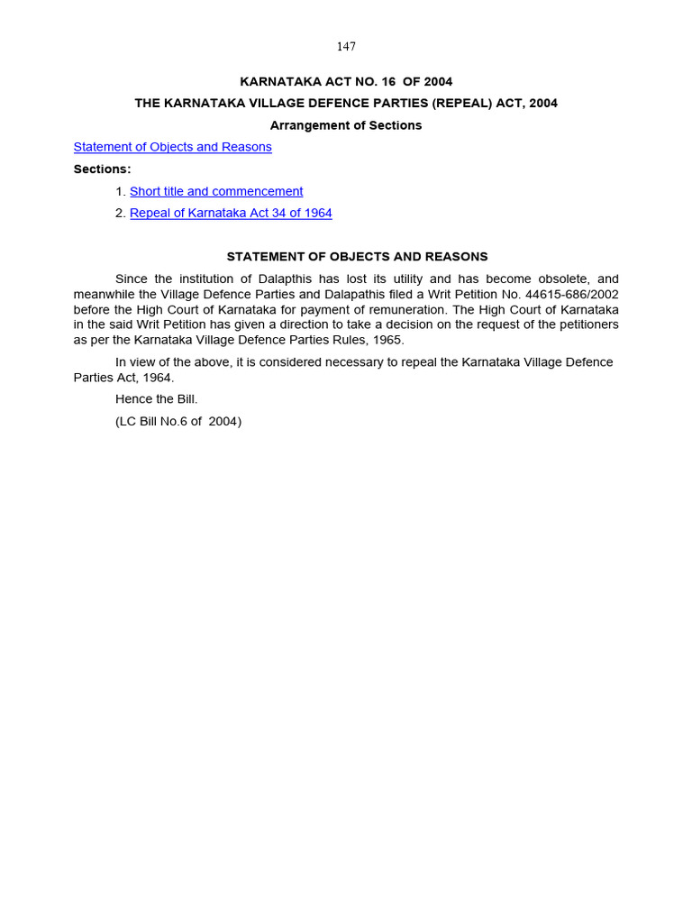 Statement of Objects and Reasons | PDF