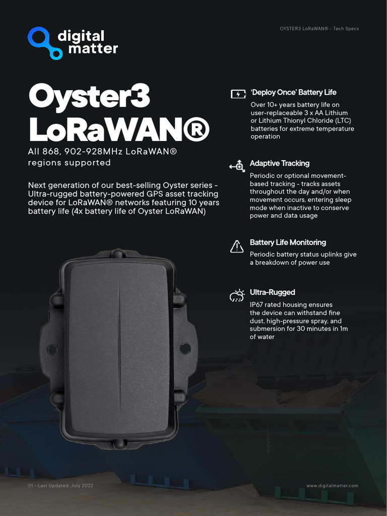 Digital Matter Oyster 3 LoRaWAN Datasheet (EN) | PDF | Global ...
