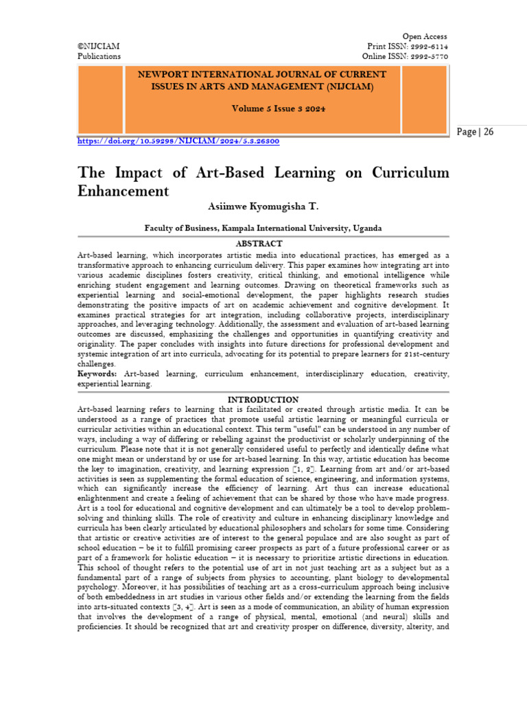The Impact of Art-Based Learning On Curriculum Enhancement (WWW - Kiu ...