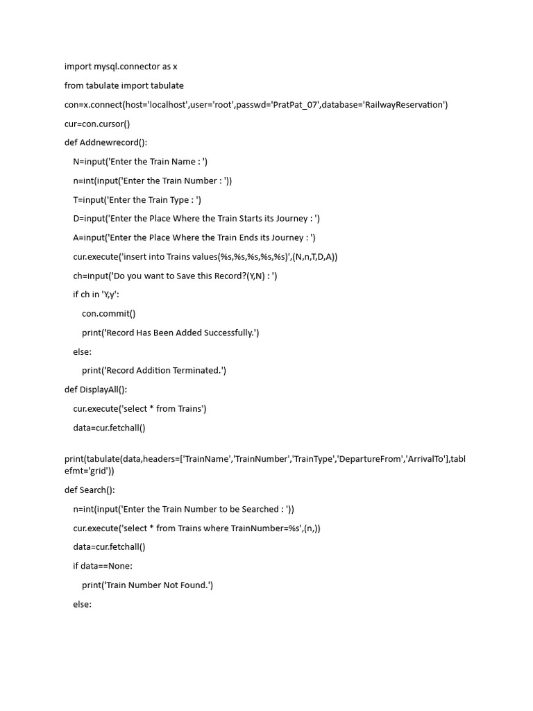 Trains Railway Management by Pratyush Patro | PDF | Computing | Computer Programming