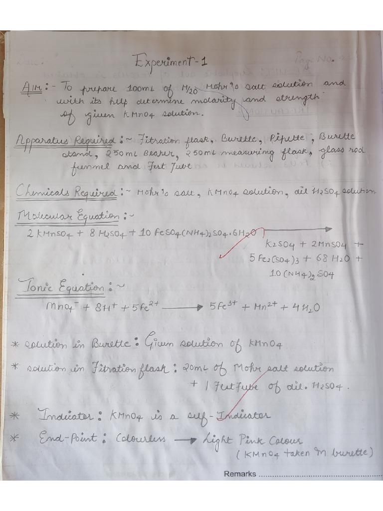 Chemistry Practical File Experiment 1 Volumetric Analysis | PDF