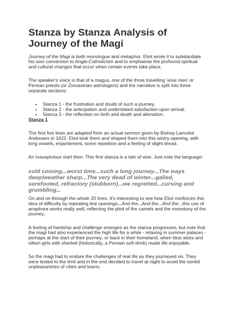 Journey of The Magi Analysis | PDF | Jesus | Poetry
