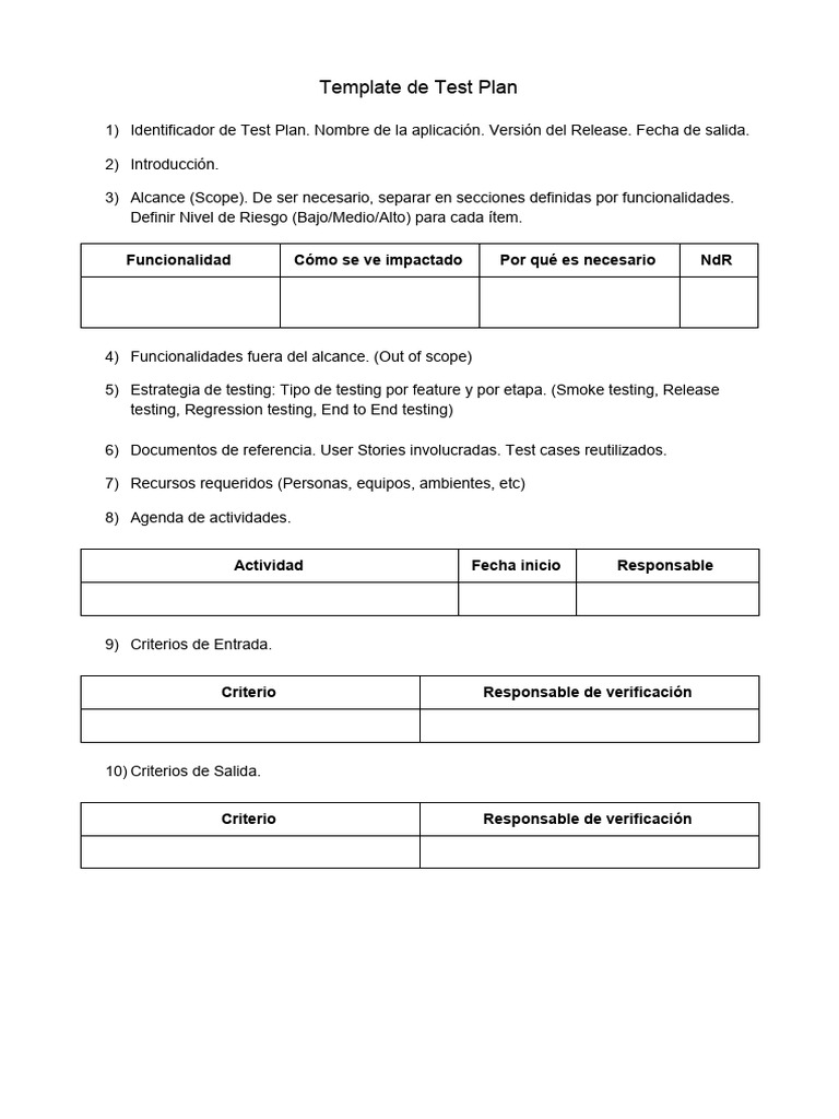Template - Mi Primer Test Plan | PDF