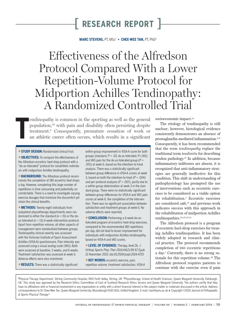 Stevens Tan 2014 Effectiveness of The Alfredson Protocol Compared With ...