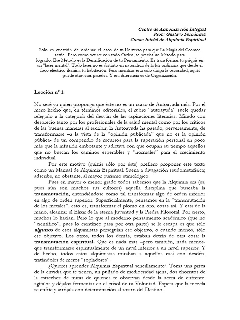 lecciòn 1 Alquimia Espiritual | PDF | Alquimia | Desarrollo personal lecciòn 1 Alquimia Espiritual | PDF | Alquimia | Desarrollo personal