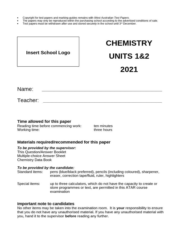 2021 Chemistry Units 12 Exam | PDF | Thin Layer Chromatography | Acid
