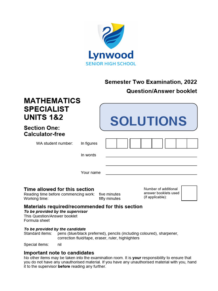 Waep 2022 Yr11 Spec U12 Combined Solns | PDF | Euclidean Vector ...