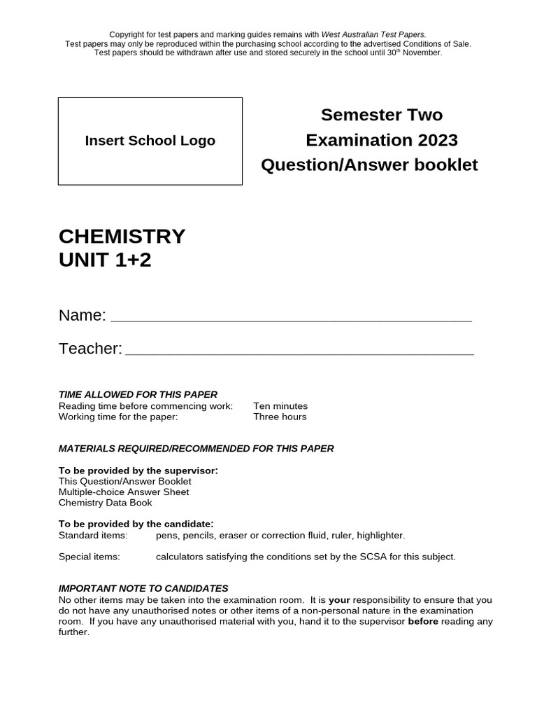 2023 Chemistry Units 12 Exam | PDF | Chromatography | Solubility