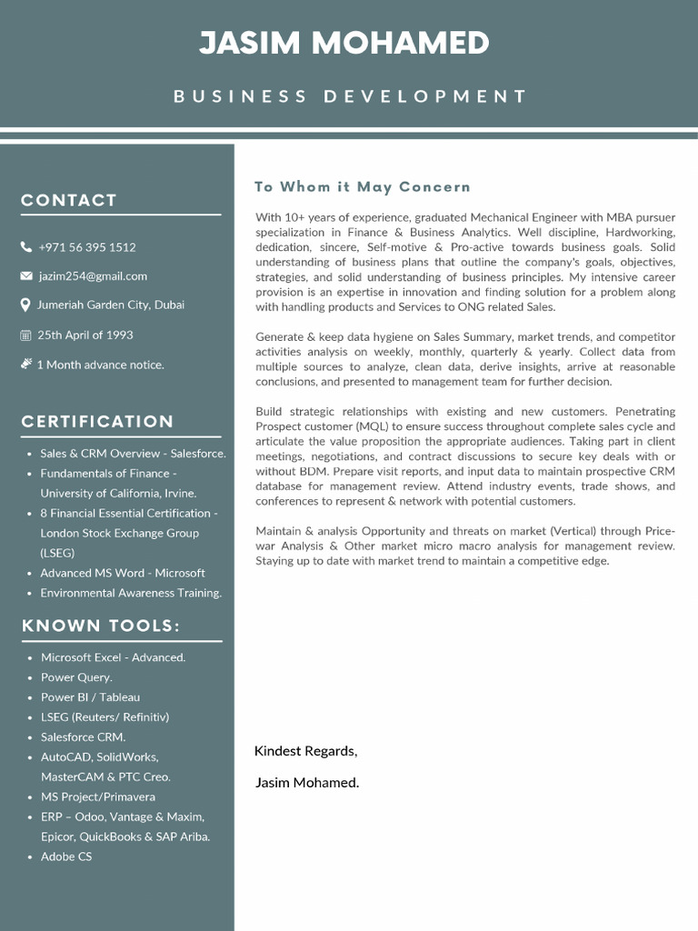 BDM - Cover Letter | PDF