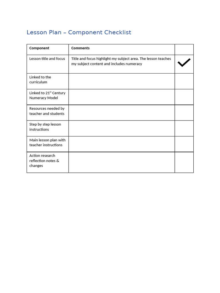 Lesson plan component checklist | PDF