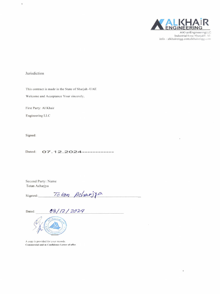 Totan Acharya - Sign Offer Letter | PDF