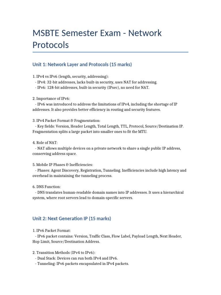 MSBTE_Semester_Exam_Network_Protocols | PDF | I Pv6 | Internet Protocols