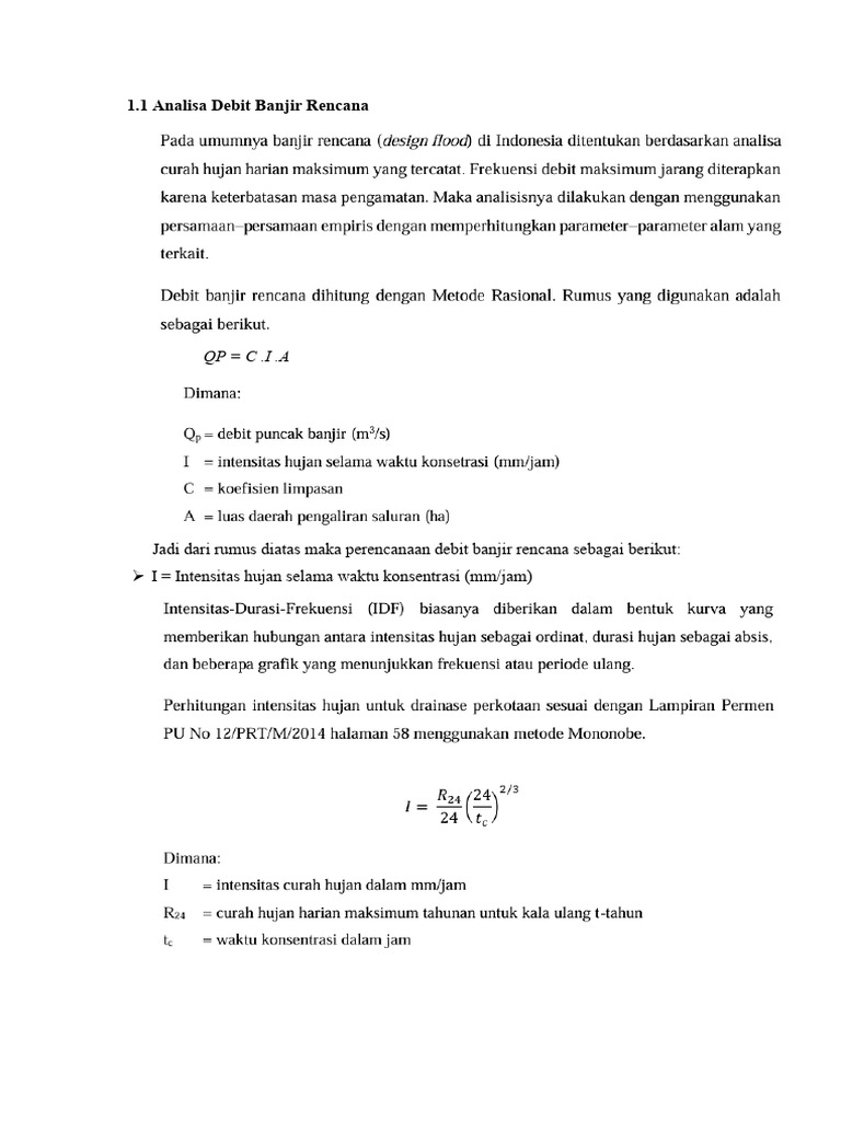Analisa Debit Banjir Rencana Dan Kapasitas Saluran Eksisting | PDF