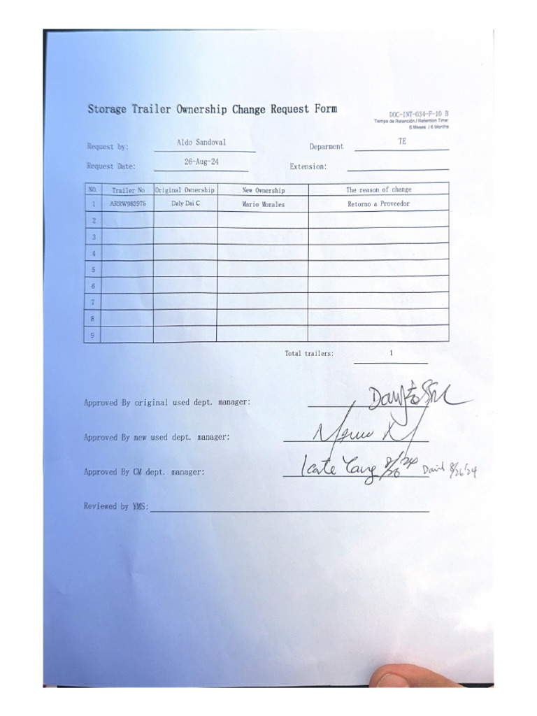 Storage Trailer Ownership Change Request Form | PDF