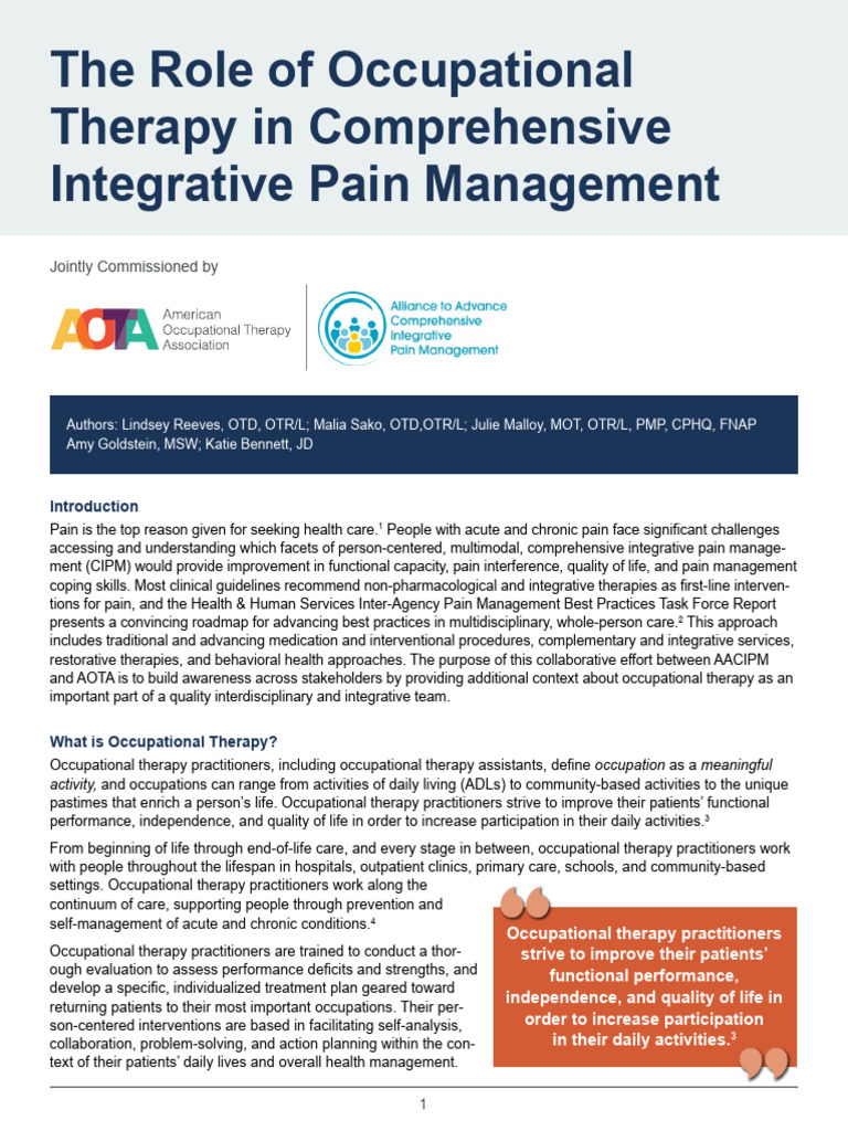 Occupational Therapy in Pain Management | PDF | Occupational Therapy ...