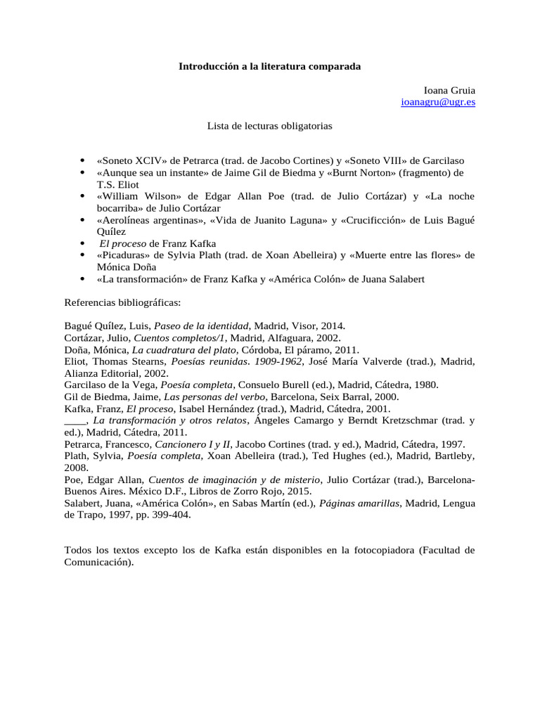 IntroducciÃ N A La Literatura Comparada - Lecturas | PDF