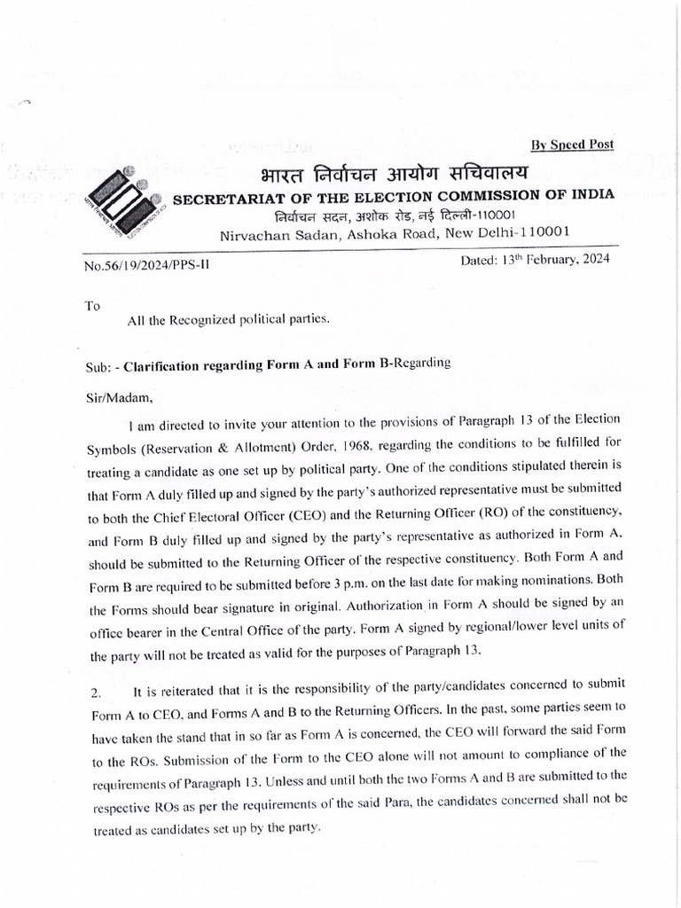 Clarification Regarding Form A and Form B 21feb2024 | PDF