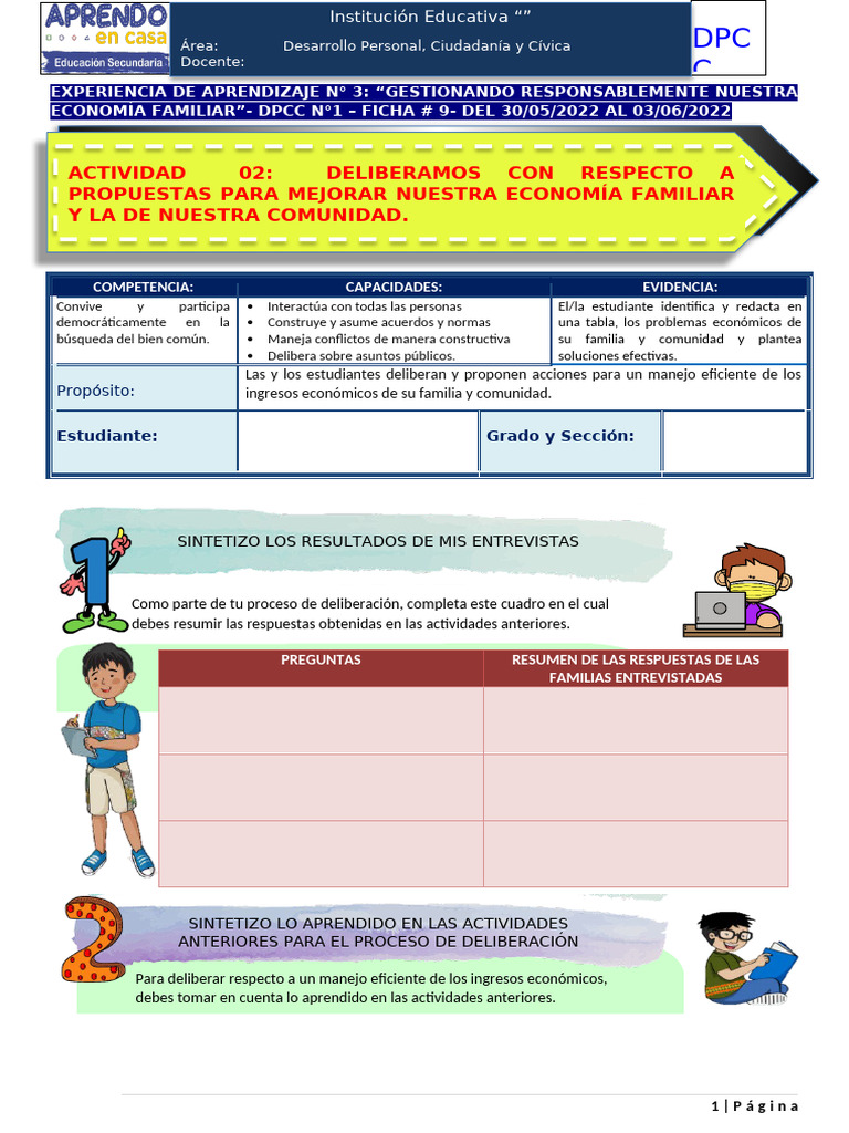 DPCC 1° EXPERIENCIA 3. .Act. 2 | PDF | Evaluación | Aprendizaje