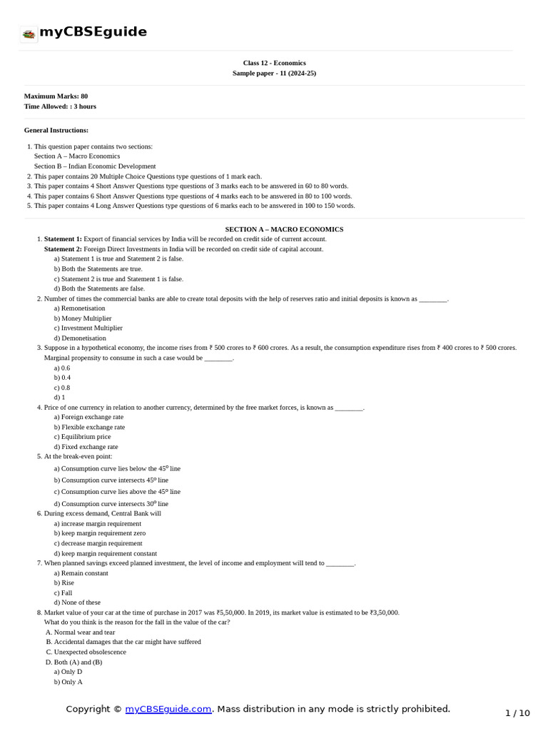 12 Economics SP 11 Macro 4dec Set2 | PDF | Fiscal Multiplier | Income