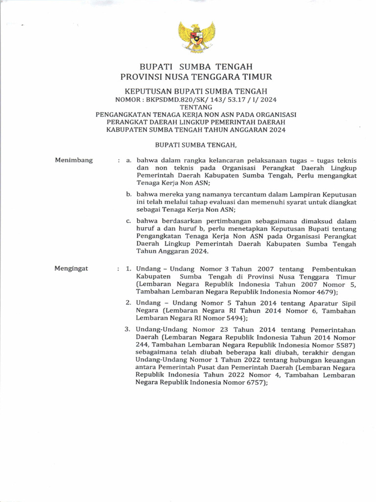 SK Tenaga Kontrak Tahun 2024 BP EVAN | PDF