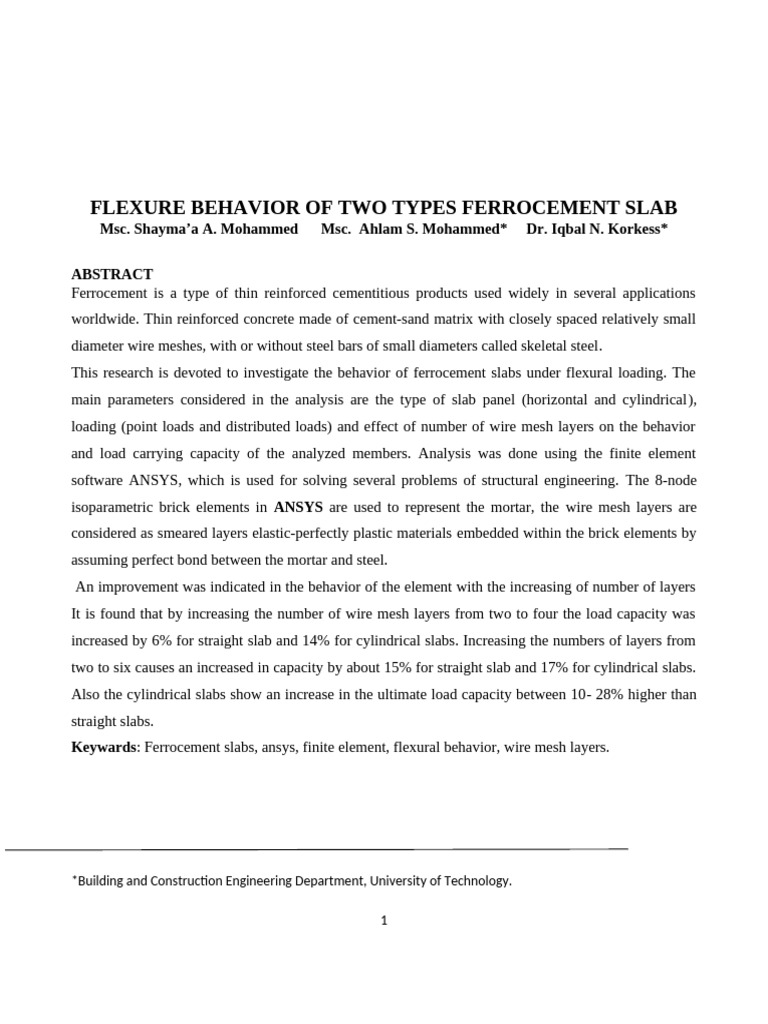 Flexural Behavior of Ferrocement Slabs | PDF | Fracture | Strength Of ...