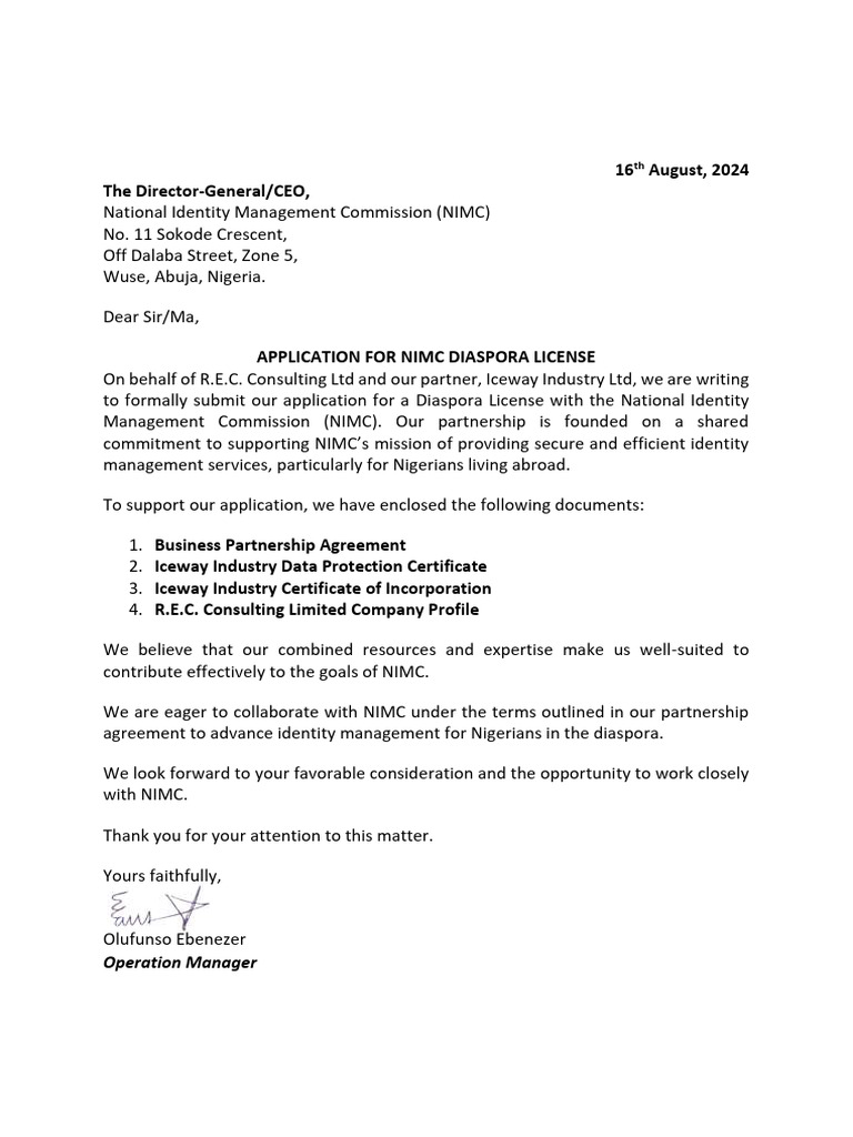 Application For Nimc Diaspora License | PDF