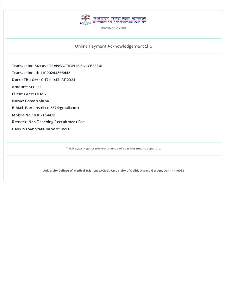 UCMS Transaction ID | PDF