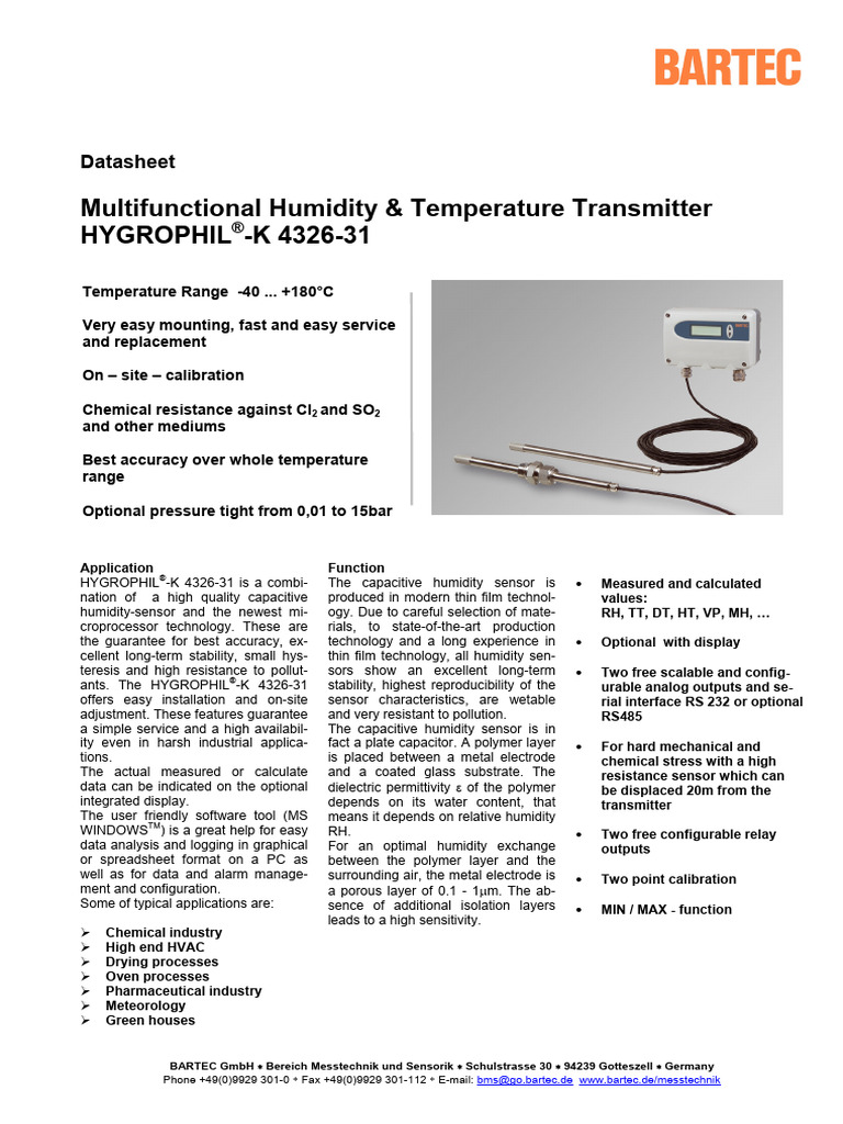 Hydrophil k 4326 | PDF | Capacitor | Sensor