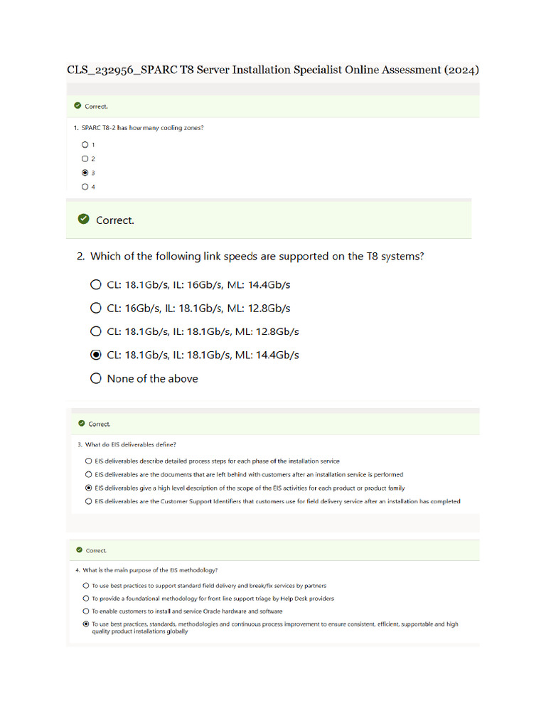 SPARC T8 Server Installation Specialist Online Assessment (2024) Dump | PDF