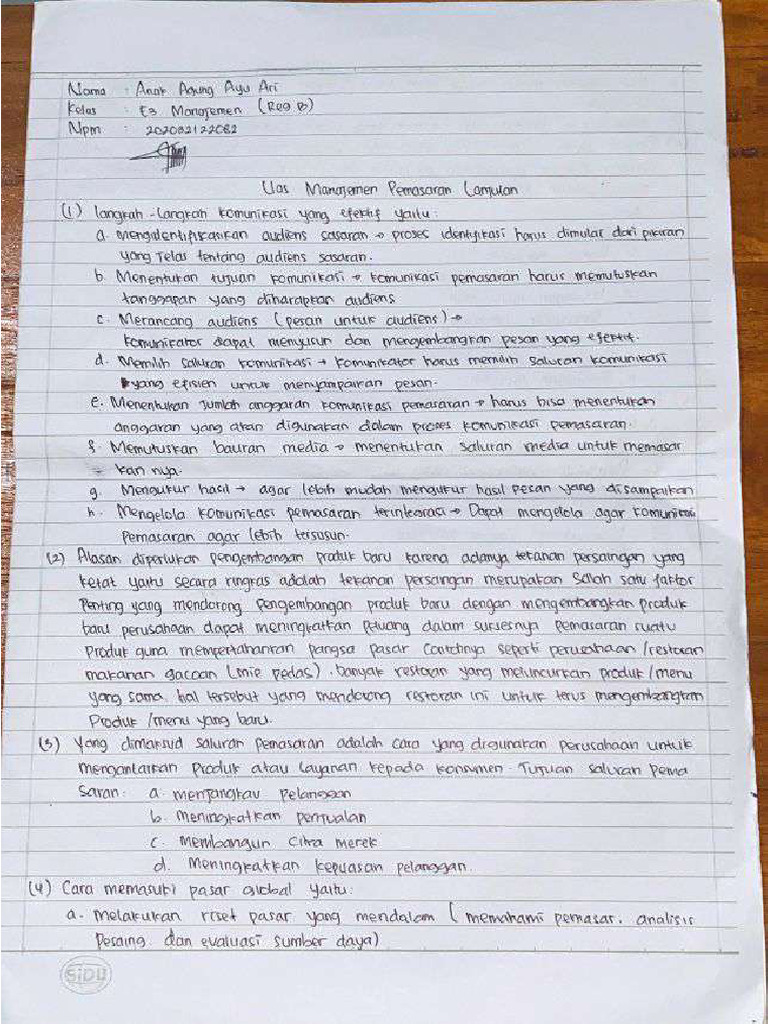 Anak Agung Ayu Ari_ 082_Uas Manajemen Pemasaran Lanjutan | PDF