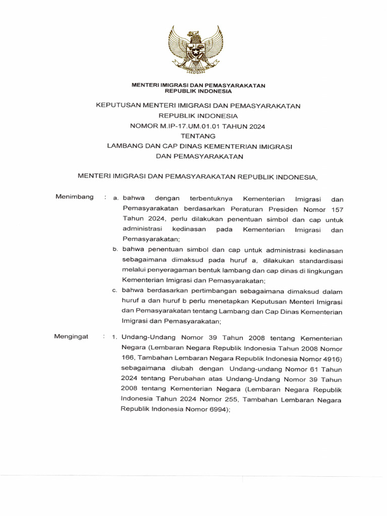 Kepmen Lambang dan Cap Dinas tahun 2024 | PDF