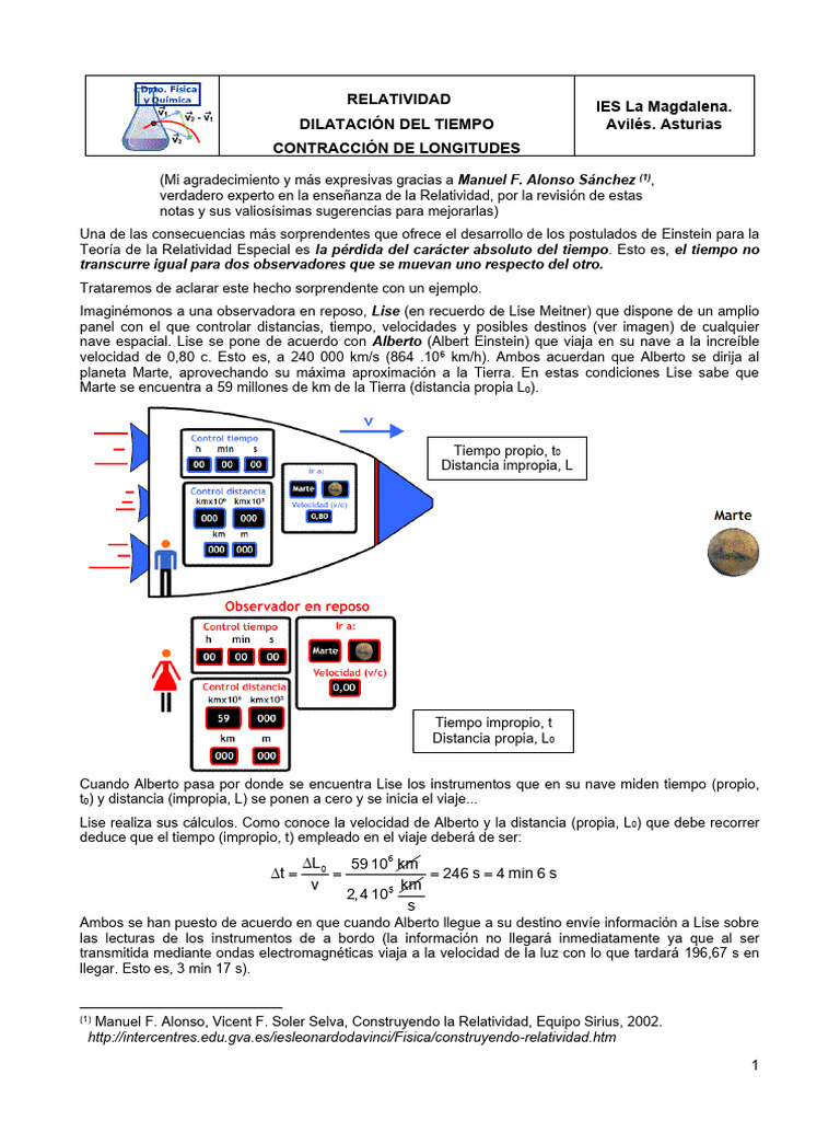 Dilatación del Tiempo y Contracción Espacial | PDF | Hora | Relatividad ...