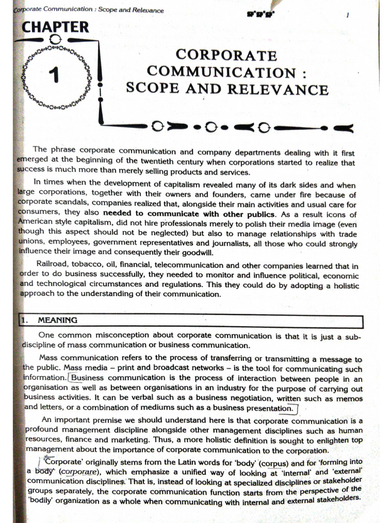 Unit I - Chapter 1 - Corporate Communication - Scope and Relevance | PDF