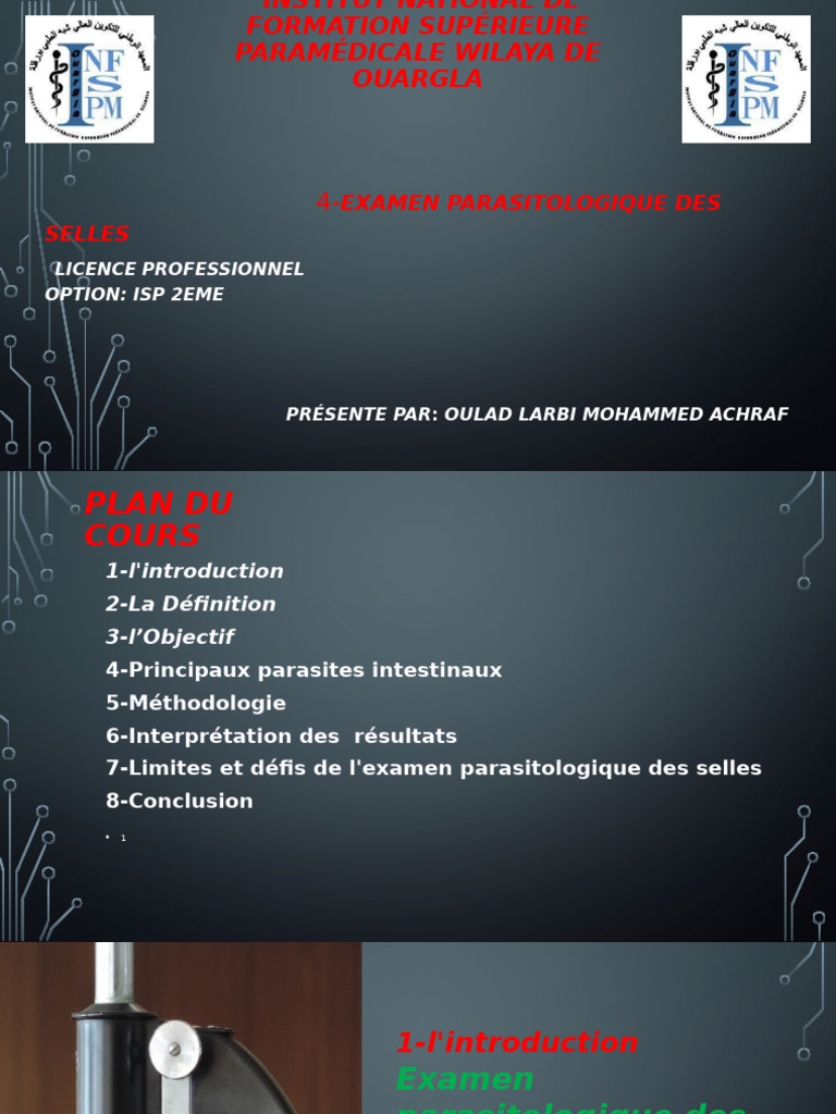 Examen Parasitologique des Selles | PDF | Parasitisme | Matière fécale