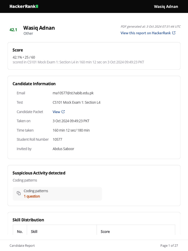 Report CS101 Mock Exam 1 Section L4 Ma10577 St.habib.edu.Pk | PDF ...