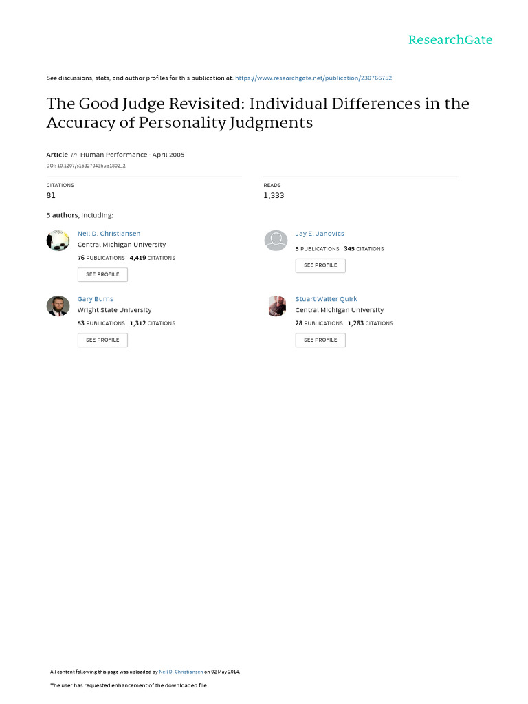 The Good Judge Revisited: Individual Differences in The Accuracy of Personality Judgments | PDF ...