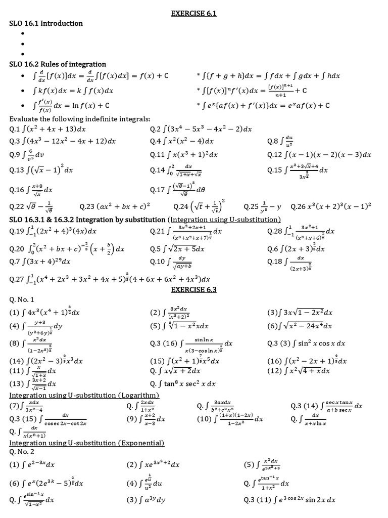 Integration Practice Questions | PDF