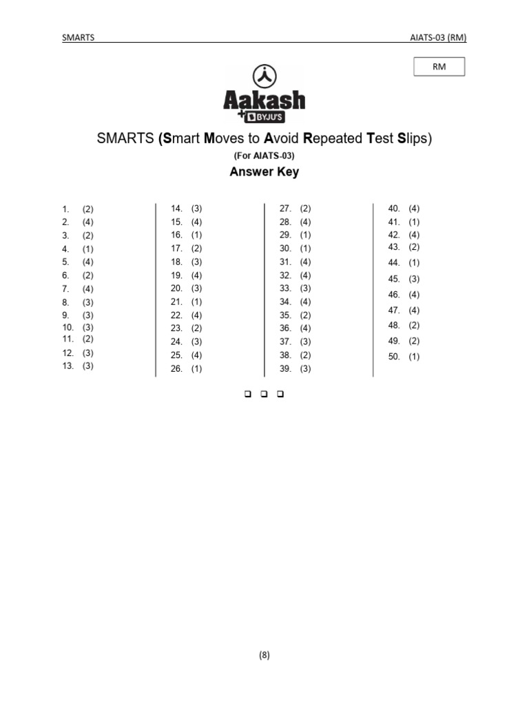 Smart Aiats 3 Answer Key | PDF