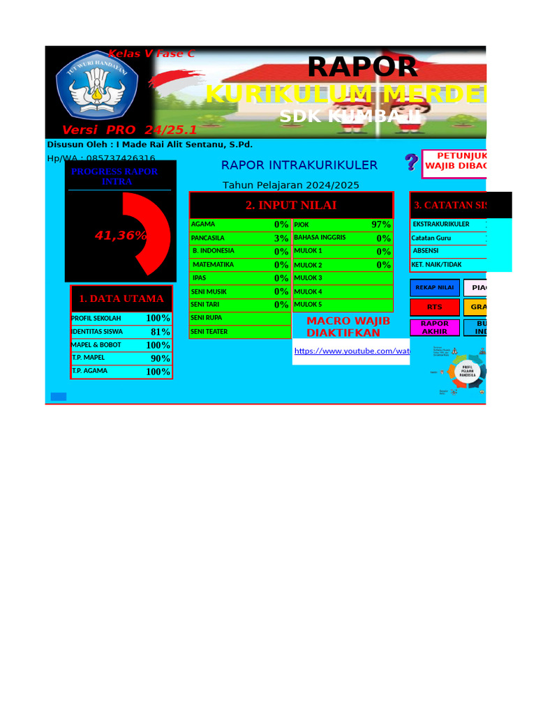 Aplikasi Raport Kelas VA Smester 1 | PDF