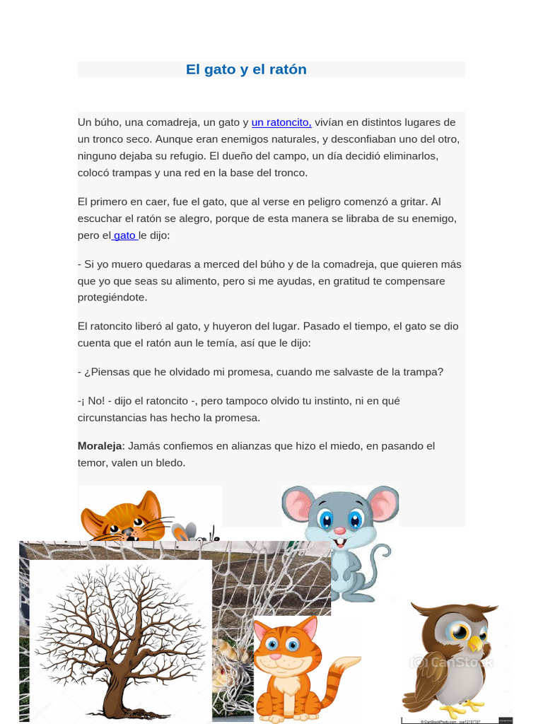 El gato y el ratón fabula | PDF