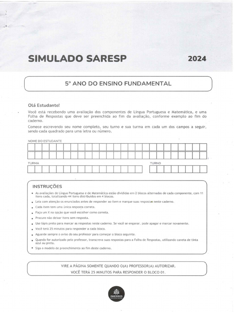 Simulado Saresp 2024 | PDF