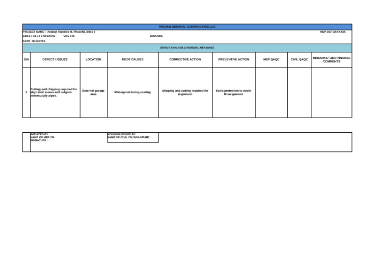 Mep Defect Rectification Format Latest 2 Pdf