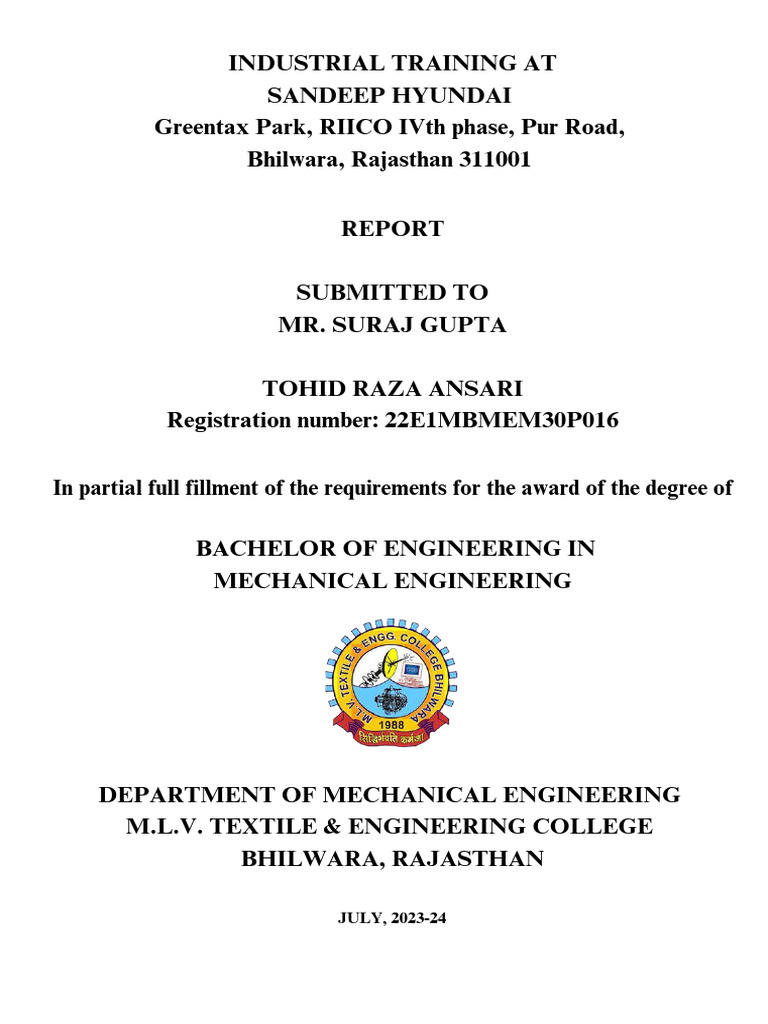 Engineering Internship Report | PDF | Elevator | Screw