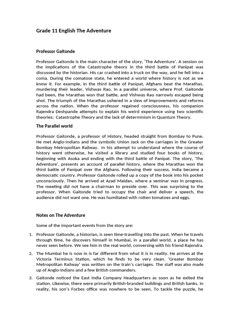 Grade 11 English The Adventure Characters and Theme | PDF | Reality