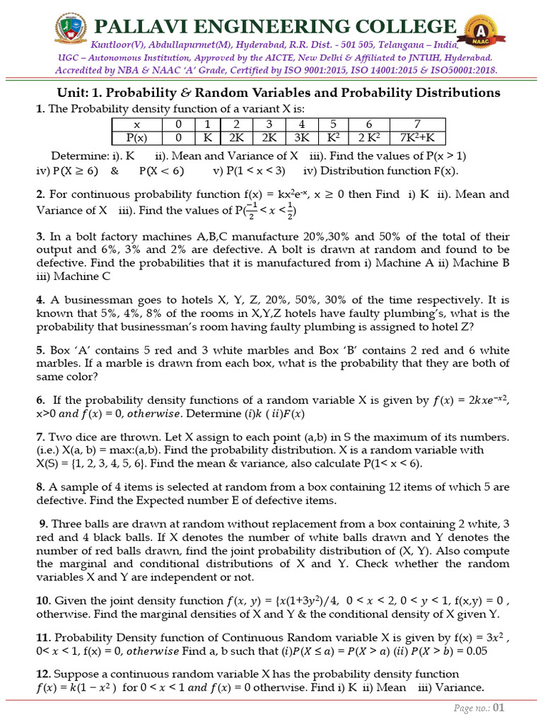 COSM Important Question 2024 | PDF | Probability Density Function | Variance