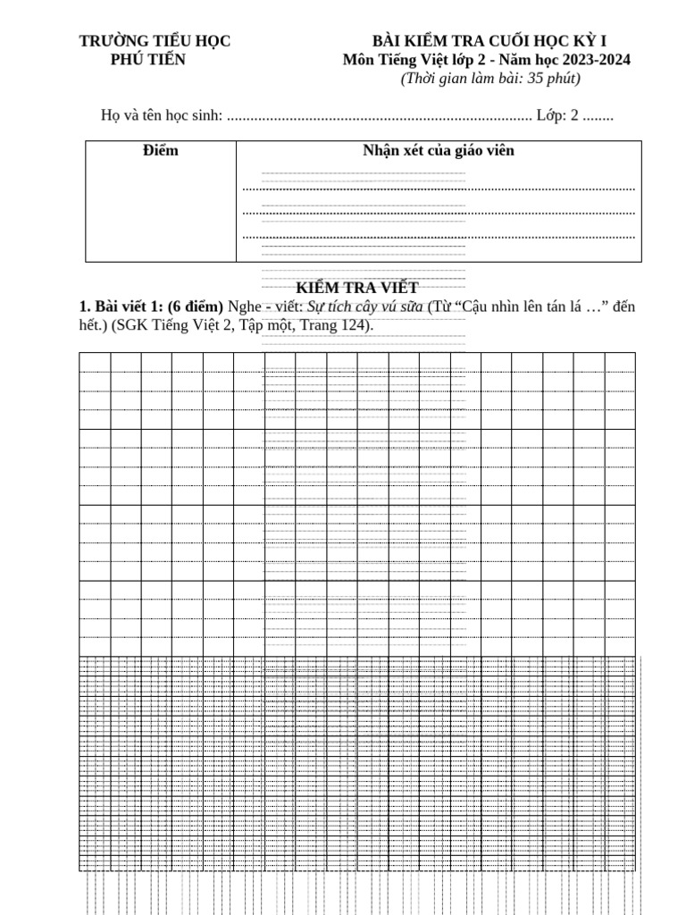 Bài KT CK1. L P 2. Toán, TV 23-24 | PDF