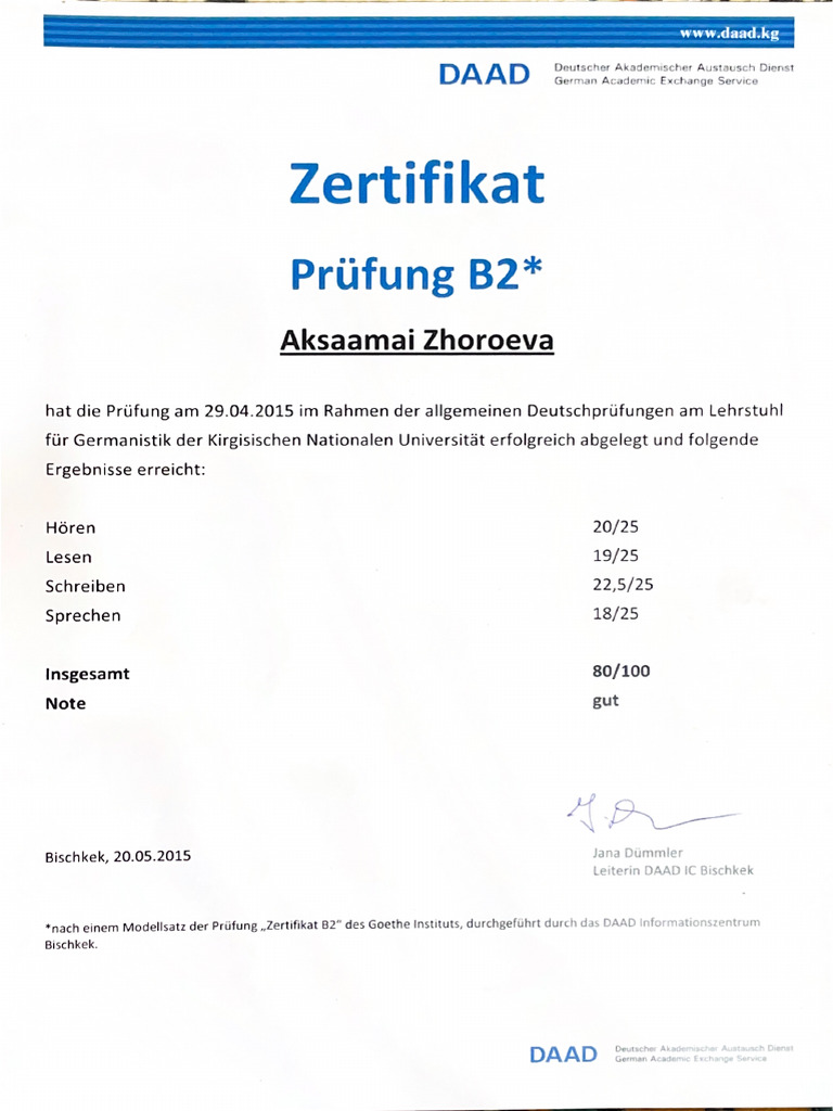 B2 DAAD Zertifikat | PDF