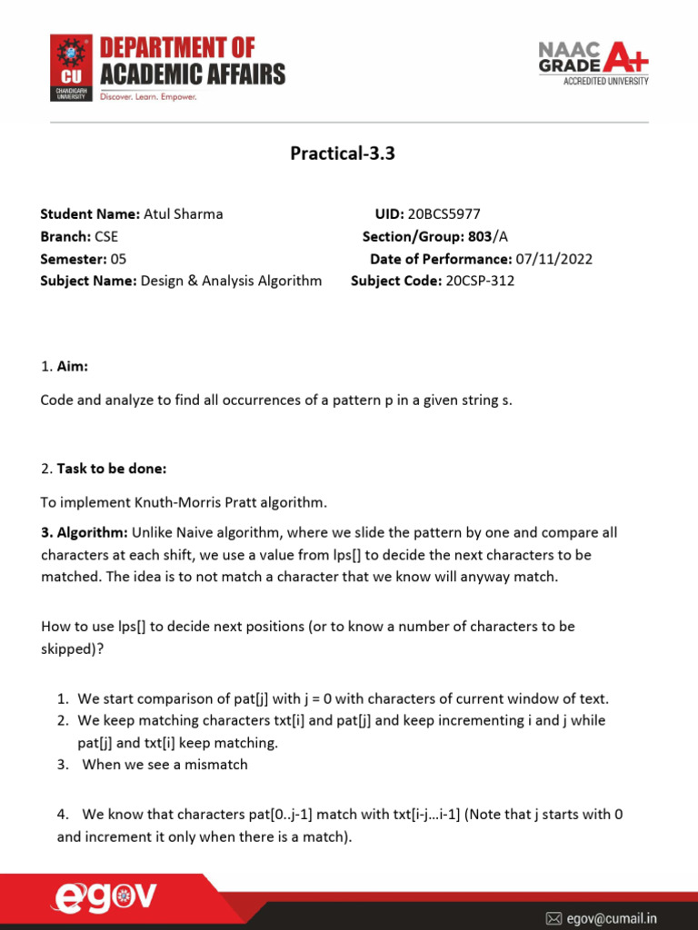 20BCS5977 - DAA LAB WORKSHEET 3.3pdf | PDF | Applied Mathematics | String (Computer Science)